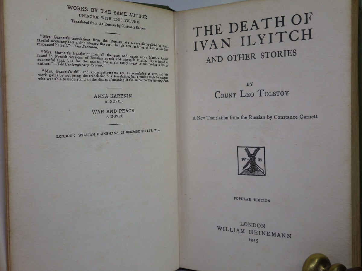 THE DEATH OF IVAN ILYITCH AND OTHER STORIES BY LEO TOLSTOY 1915 – MFR ...
