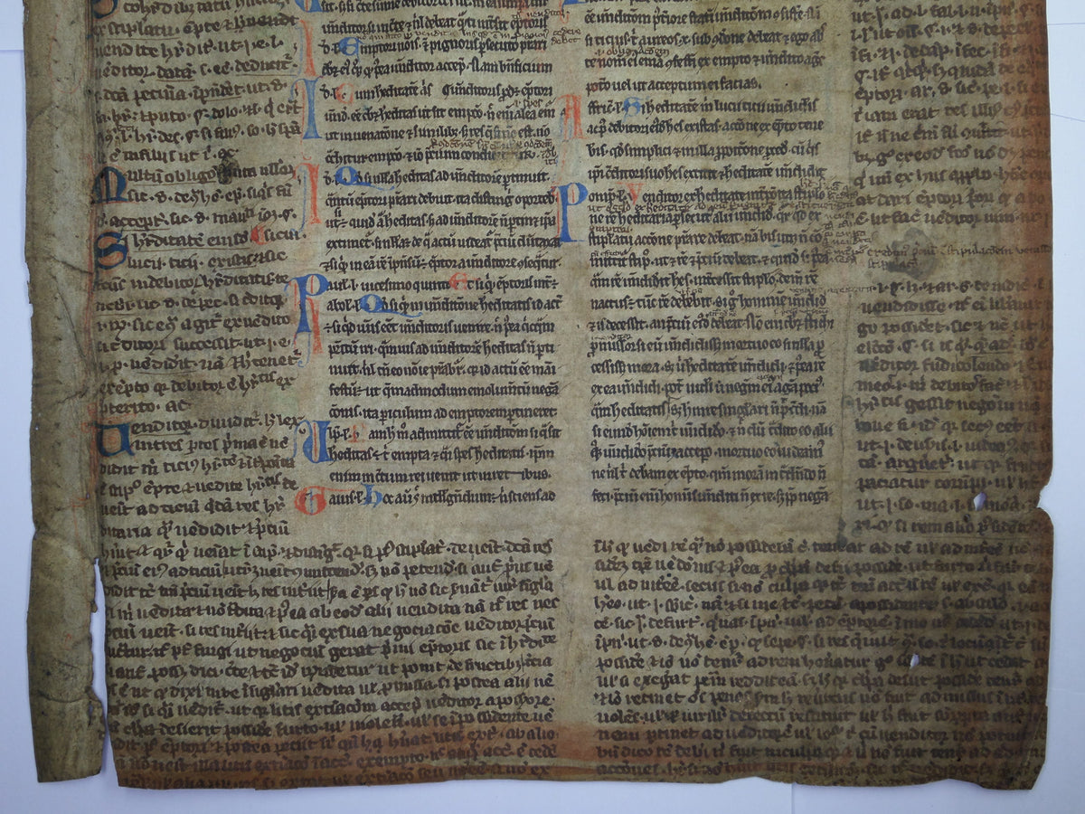 13TH CENTURY MEDIEVAL LEGAL ILLUMINATED MANUSCRIPT LEAF - JUSTINIAN'S ...